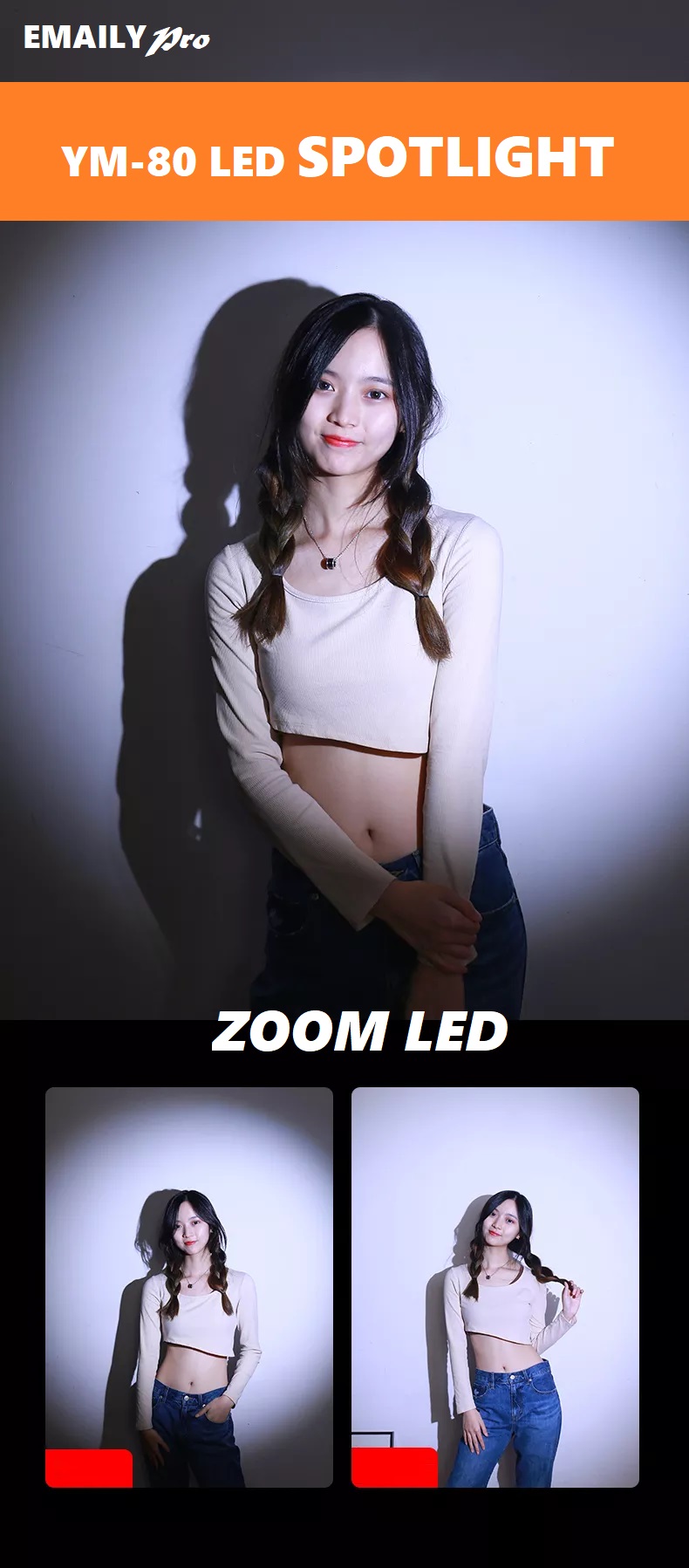 LED chiếu điểm spot light YM-80 zoom bicolor (đèn giả nắng)